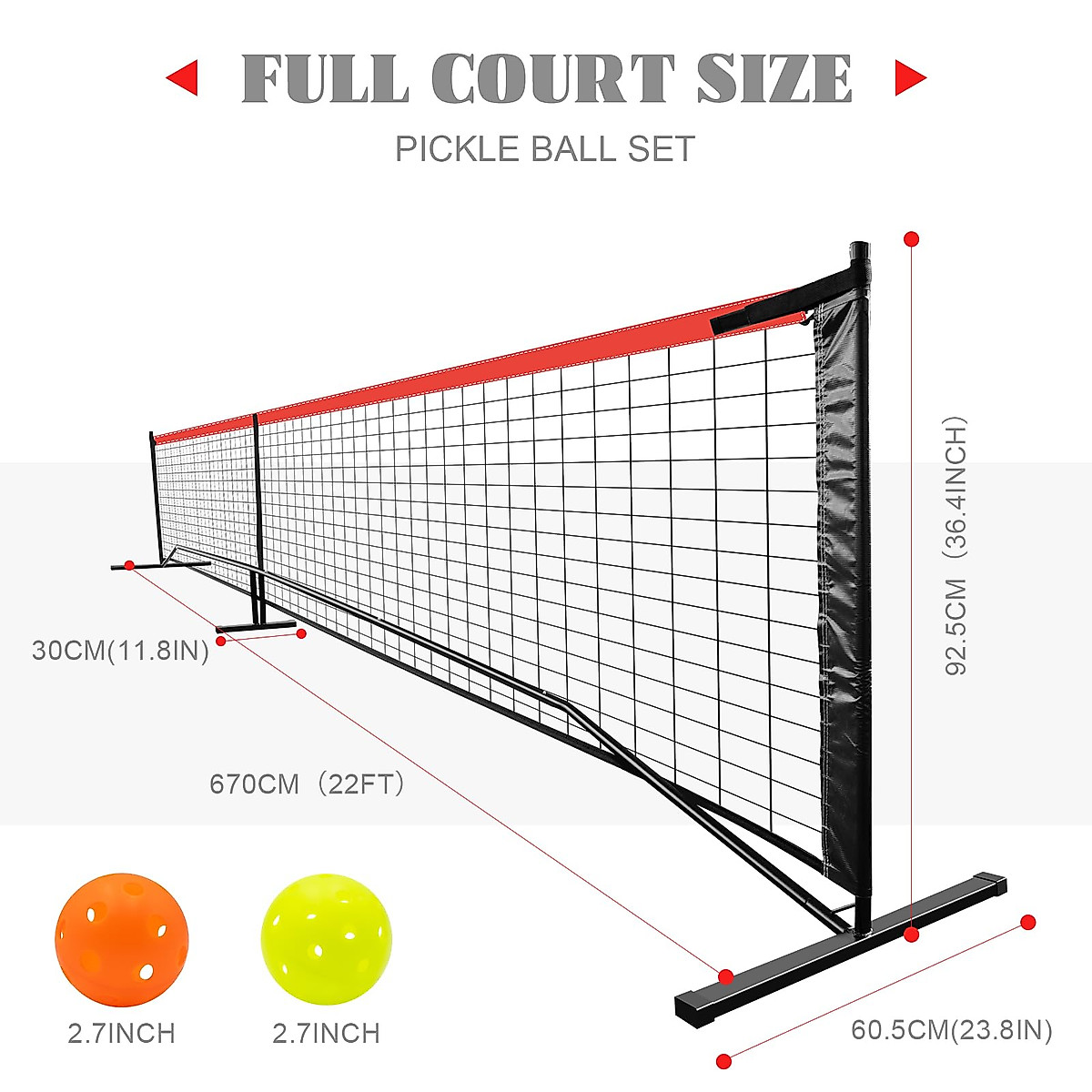 Wakefa Portable Pickleball Net System,22 FT Weather Resistant Pickleball Net USAPA Regulation Size with 4 Paddles, 2 Outdoor Pickle Balls, 2 Indoor Pickleballs and Carry Bag