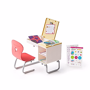 American Girl Truly Me 18-inch Doll Flip-Top Desk Playset with Attached Seat, Notebook, and Stickers, For Ages 6+