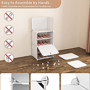 ROJASOP Closet Tall Shoe Rack Organizer, 10 Tiers Narrow White Shoes Storage Cabinet 20 Pairs Portable for Bedroom Small Space Stacked Shoe Rack for Entryway