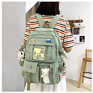 vfdgsaz Kawaii Backpack with Pin and Pendant，Cute Aesthetic Backpack ，Outdoor Sports Leisure Bag for Girls and Boys (green,one size)