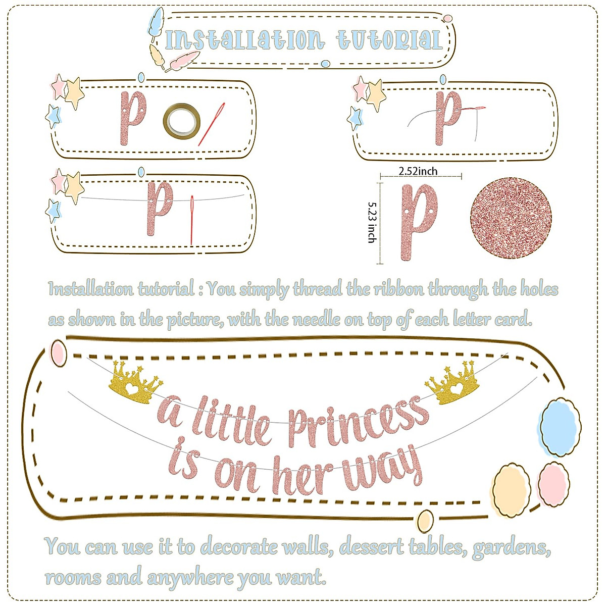 A Little Princess Is on Her Way Banner, Princess Themed Baby Shower Decorations, Crown Welcome Baby Party Decor, Baby Girl 1st Birthday Party Supplies Rose Gold & Gold