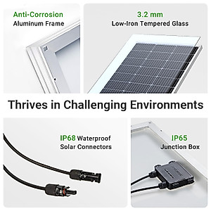 Traver Force Solar Panel 100 Watt 10BB Monocrystalline 12V Solar Panels for Home High Efficiency Solar Module Power Charger for RV Camping Cabin Marine Boat Motorhome Off-Grid Black