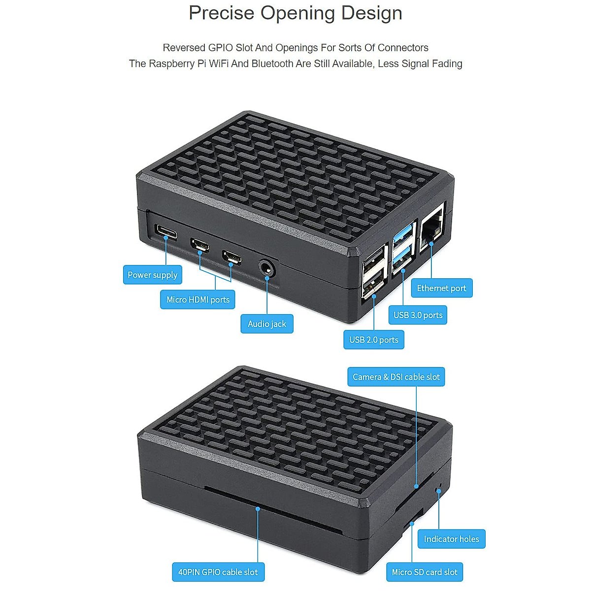 Waveshare Aluminum Grid Grooved Case for Raspberry Pi 4 Inner Heatsink Pillars