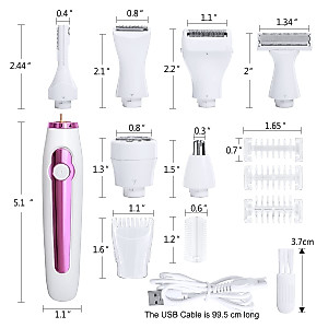 Electric Razor for Women,Painless 6 in 1 Womens Electric Face shavers for Body Hair Removal,depilacion for Brow,Nose,Legs,Underarms Bikini Area,Wet&Dry,Detachable Head Rechargeable pubic Hair Trimmer