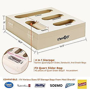 NeoCozi Ziplock Bag Organizer for Drawer or Cabinet, Acrylic Kitchen Drawer Organizer for Gallon, Quart(or Slider), Sandwich and Snack Food Baggies, Gift Option - Light Khaki