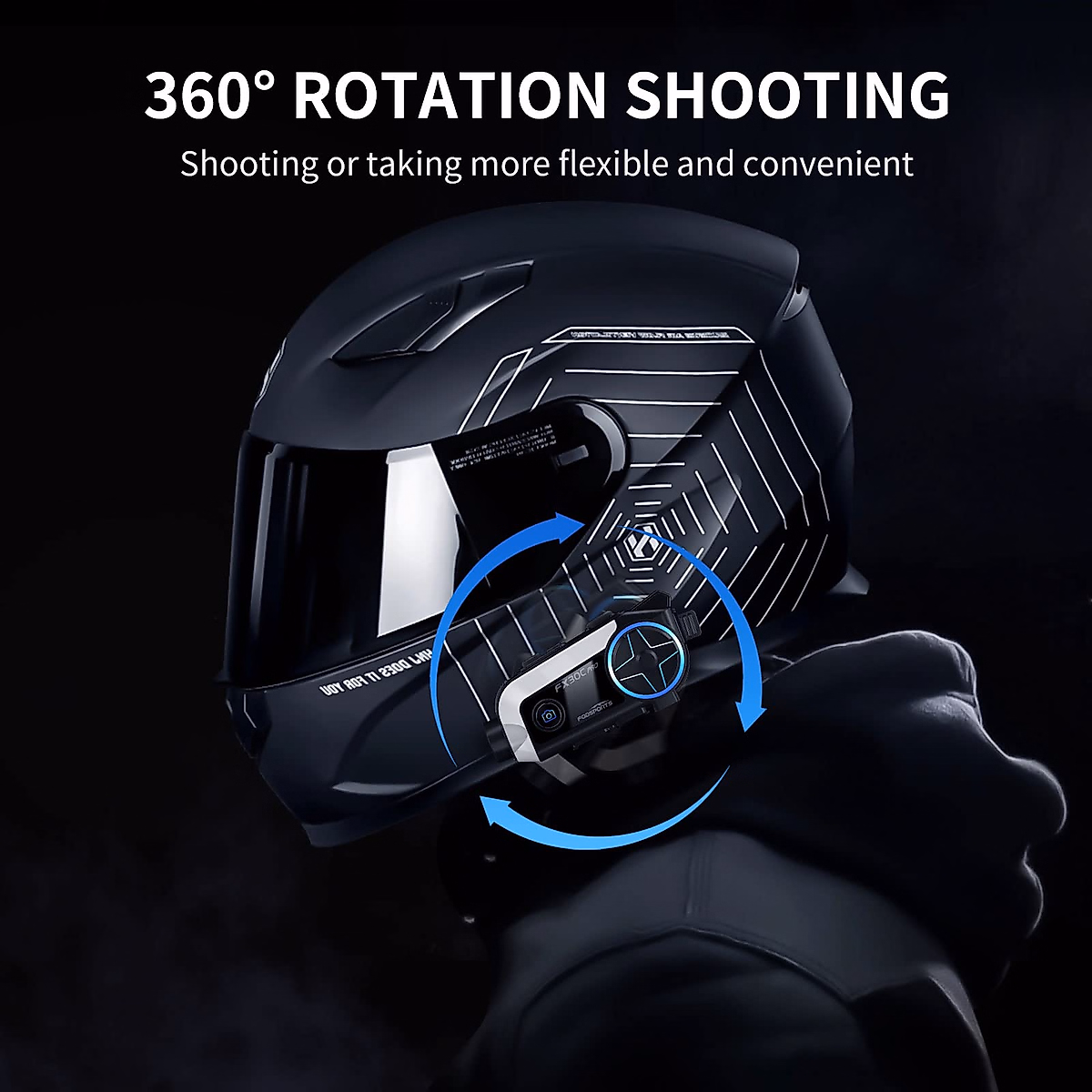 Fodsports Motorcycle Bluetooth Headset with Camera, FX30C PRO 2 Riders 1000M Helmet Communication System, 360° Shooting Motorcycle Helmet Camera, Music Share/EQ Sound/2000mAh/64G TF Card