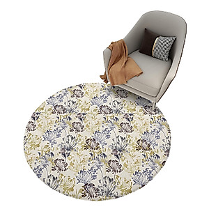 Country Rustic Flower Fluffy Round Area Rug Carpets 5ft, Plush Shaggy Carpet Soft Circular Rugs, Non-Slip Fuzzy Accent Floor Mat for Living Room Bedroom Nursery Home Decor Botanical Plant Farm Herb