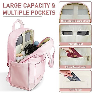 ZOMFELT Casual Laptop Backpack for Women, 15.6 inch Laptop Bag with USB Charging Port, Lightweight College Backpack for School, Daily Backpack Travel Work Backpack for Women, Men, Girls, Pink