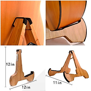 Miwayer Guitar Stand Real Bamboo A-Frame Folding Thickened Universal, with Soft Leather Protection, Safe Non-Slip Portable Stringed Instrument Stand, for Acoustic, Classical, Electric Guitar, Bass…