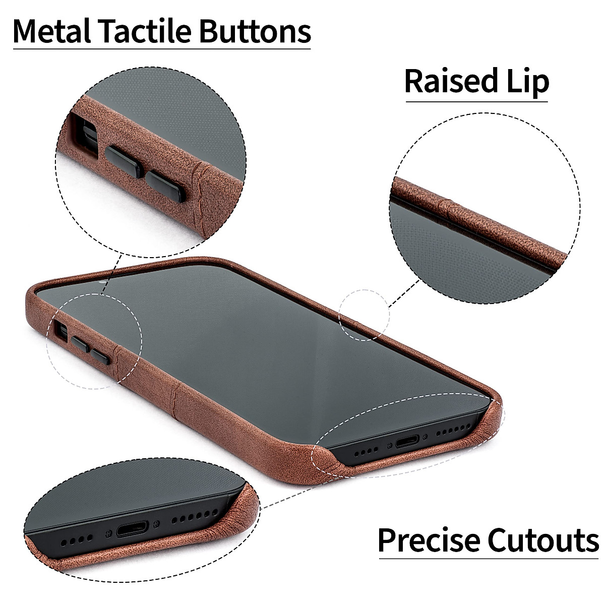 Dockem Card Case for iPhone 14 Pro Max with Built-in Metal Plate for Magnetic Mounting & 2 Pockets: Exec M2 Premium Synthetic Leather Wallet Case (iPhone 14 Pro Max, Brown)