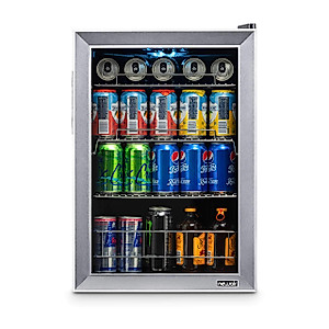 NewAir AB-850 Beverage Refrigerator Cooler with 90 Can Capacity - Mini Bar Beer Fridge with Right Hinge Glass Door - Cools to 37F - Stainless Steel