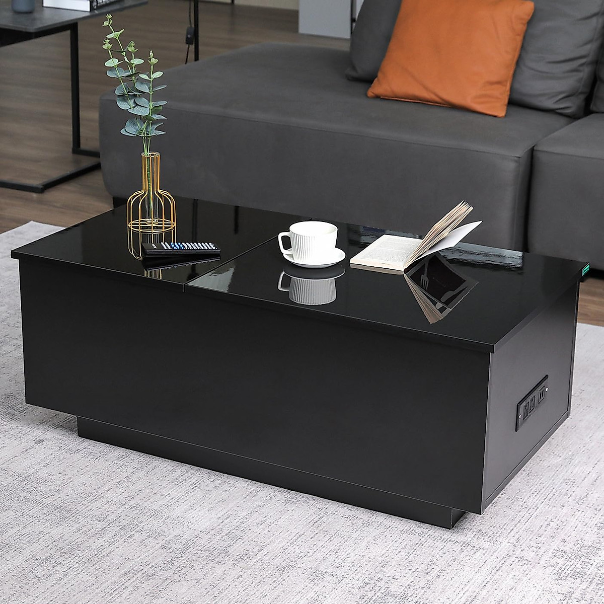 HOMMPA Lift Top LED Coffee Table, Black