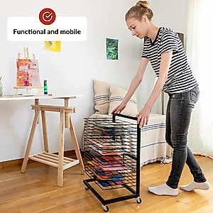ODOXIA Art Drying Rack for Classroom | Functional & Mobile Paint Drying Rack | 19 Removable Shelves | Canvas Rack Art Storage | Painting Drying Rack with Wheels | Stack Rack for Painting, and More
