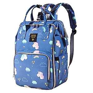 SUNVENO Baby Diaper Bag Backpack, Large Capacity Travel Backpack with Portable Changing Pad for Moms Dads, Blue