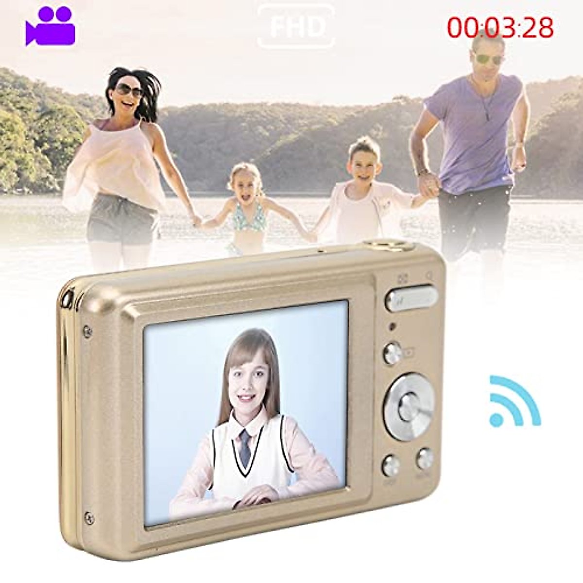 Jeanoko 48MP Digital Camera, Portable Digital Camera Continuous Shooting Self Timer Metal Automatic Light Sensitivity Speed for Senior Citizen(Gold)