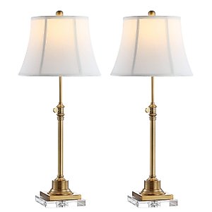 SAFAVIEH Lighting Collection Callen Crystal/ Brass Gold 21-31-inch Adjustable Bedroom Living Room Home Office Desk Nightstand Table Lamp Set of 2 (LED Bulbs Included)