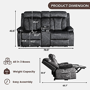 PALLOME Power Reclining Loveseat with Console, Loveseat Recliner Sofa with Massage & Heat, Perfect Electric Couch for Living Room (Gray)