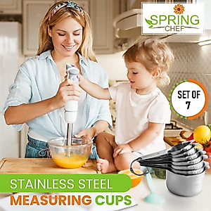 Spring Chef - Stainless Steel Measuring Cups, Kitchen Tools with Easy to Read Markings for Measuring Dry or Liquid Ingredients, Set of 7