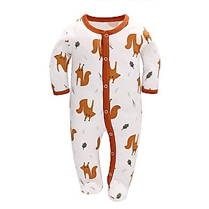 LAT 3 Pcs Infant Girls Boys Footie Onesies Sleeper Newborn Cotton Sleepwear Outfits (Orange fox + Raindrops, S (56cm))