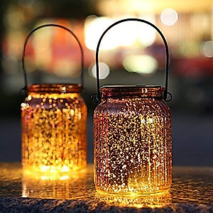 Solar Mercury Glass Jars 2 Pack Outdoor Table Lamps (Bronze)