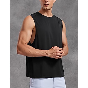 CRZ YOGA Mens Lightweight Muscle Workout Tank Tops Quick Dry Large Armhole Sleeveless Running Athletic Shirts Top Black Large