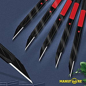 MANUFORE 30pcs 9mm Snap-off Knives with Safety Auto-lock, Metal Handle, Black Blade, Lightweight Portable Retractable Cutter for office, school, daily works