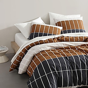 Marimekko - King Duvet Cover Set, Organic Cotton Bedding with Matching Shams, Modern Home Decor, GOTS Certified (Tiiliskivi Raita Charcoal, King)