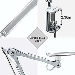 PHIVE CL-1 LED Architect Desk Lamp/Clamp on Desk Lamp,Metal Swing Arm Dimmable Drafting Table Lamp (Touch Control,Eye-Caring,Memory Function,Highly Adjustable Office/Task//Workbench/Work Light) Silver