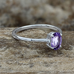 TISHAVI Amethyst Ring For Women Sterling Silver, Amethyst Minimalist Ring Sterling Silver, Sterling Silver Ring Size 9