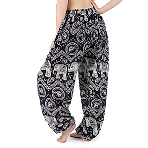 Lannaclothesdesign Women's Elephant Hippie Boho Yoga Harem Pants (XXL, Black)