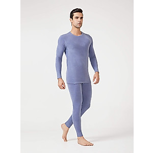 DAVID ARCHY Men's Thermal Underwear Set Winter Warm Base Layers Thermal Top and Bottom Long Johns Set Heather Moonlight Blue,L