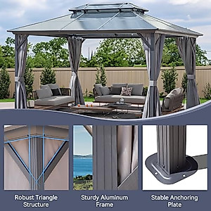 Joyside 10x13 ft Outdoor Hardtop Gazebo with Double-Tier Polycarbonate Roof, Aluminum Frame Gazebo with Netting and Curtain Included, Suitable for Lawn Backyard Patio