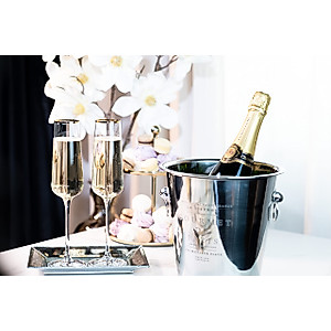 Gold Rim Champagne Gift Glasses | Set of 2 | Crystal Square Toasting Flutes for Bride and Groom, Wedding, Anniversary, Birthday | Elegant Long Stemmed Glassware for Sparkling Wine, Prosecco