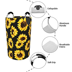 YISUMEI Laundry Basket Clothes Hamper Collapsible Durable Dirty Clothes Storage Laundry Organizer Black Sunflower for Kids Adults Women Gift
