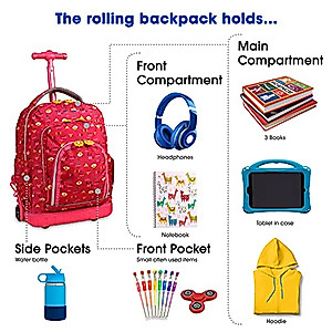 J World Lollipop Kids Rolling Backpack & Lunch Bag Set for Elementary School. Carry-On Suitcase with Wheels, Fox
