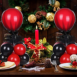 BBTO 8 Set, Black & Gold Balloon Centerpieces Kit with 128 Pcs Latex Balloons, Reusable Balloon Sticks, Tulle & Ribbons for Party Decoration