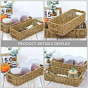 BESTonZON Plastic Woven Storage Basket Rattan Kitchen Cutlery Holder Stand Silverware Basket Kitchen Utensil Drawer Organizer Farmhouse Serving Basket for Kitchen Office