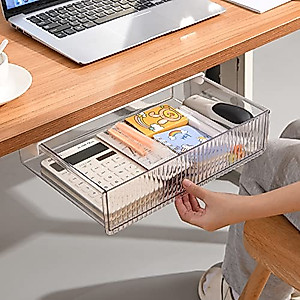 submatches Under Table Desk Drawer Storage Organizer, Attachable Under Desk Storage Drawer, Strong Adhesive Under Desk Pencil Drawer Slide Out, Add a Desk Drawer Hidden Under Mounted (Extra Large)