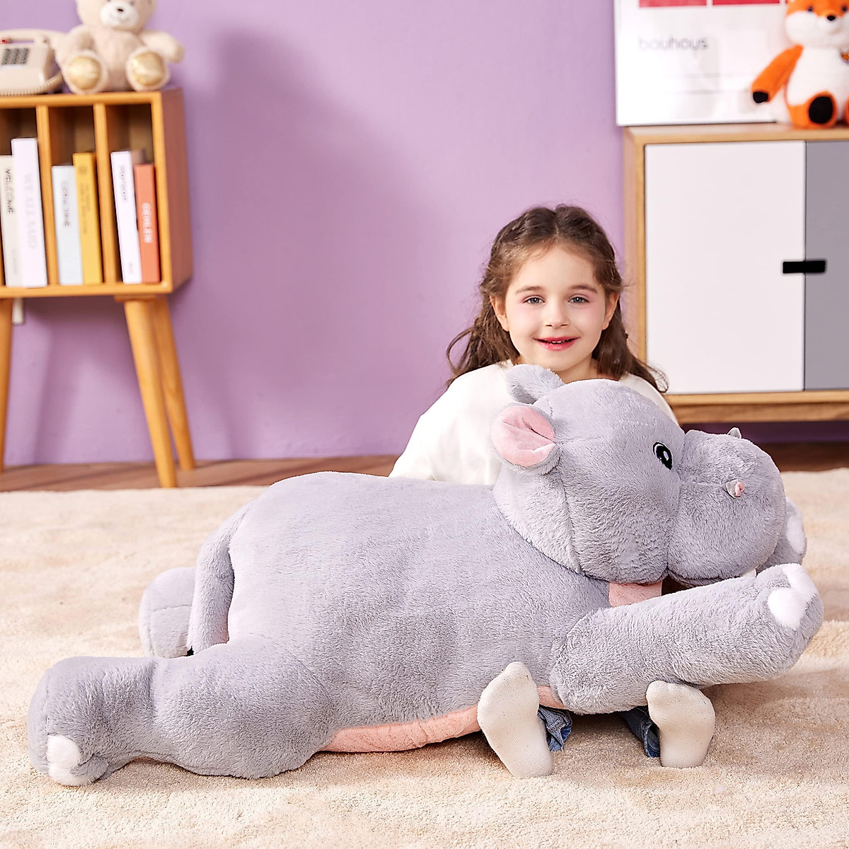 IKASA Giant Hippo Stuffed Animal Plush Toy,Large Hippopotamus Cute 30" Jumbo Soft Toys,Huge Big Size Plushy Fluffy Fat Plushie,Gifts for Kids