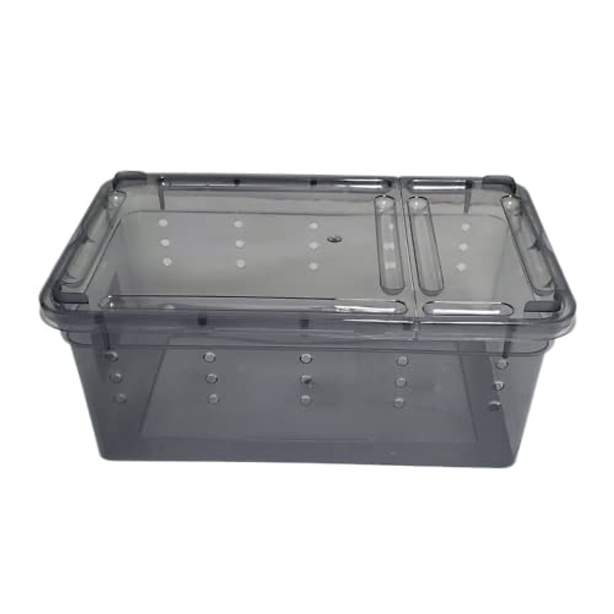 Jungle Bob - Black Plastic Reptile Terrarium - Easy Transport - Snake Feed Box - Enclosure for Arachnids, Invertebrates, Millipedes, & Beetles - Side Ventilated - Stackable - Large 12.5" x 8.5" x 6"