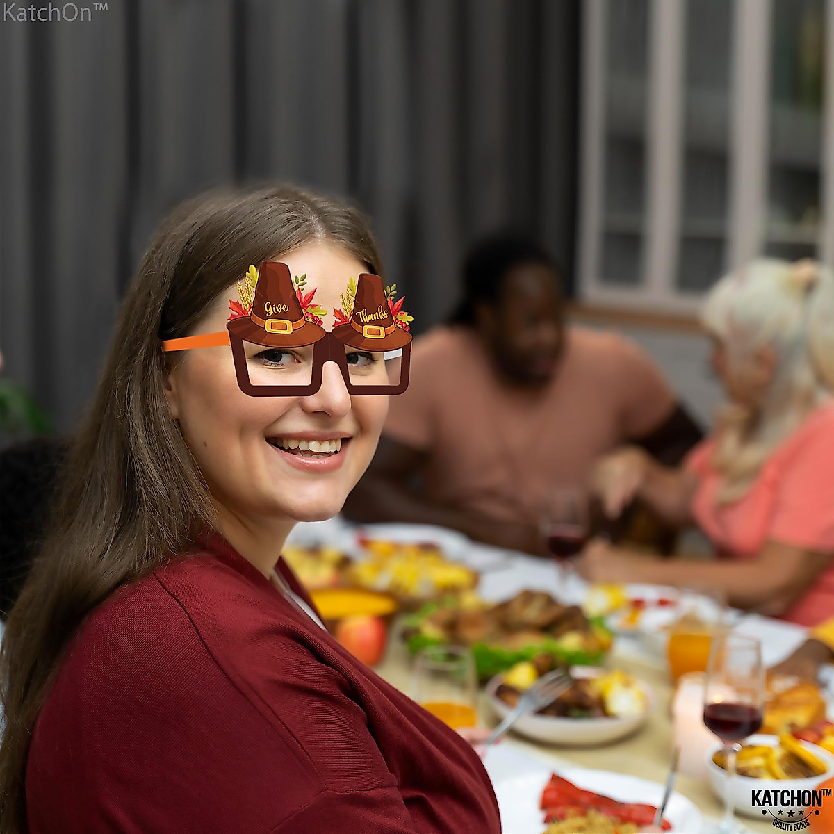 KatchOn, Happy Thanksgiving Glasses - Pack of 12 | Fall Thanksgiving Party Favors for Thanksgiving Party Decorations | Turkey Glasses, Thanksgiving Photo Booth Props | Fall Thanksgiving Decorations