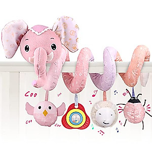 JERICETOY Baby Car Seat Toys Stroller Toys Crib Toys Infant Activity Spiral Plush Toys Hanging Stroller Toys for Baby Car Seat Stroller Bar Crib Bassinet Mobile with Music Squeaker Rattles (Elephant)