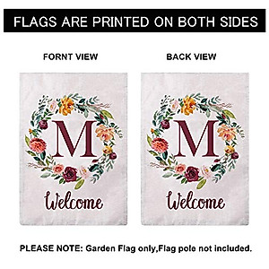 ULOVE LOVE YOURSELF Letter M Garden Flag with Flowers Wreath Double Sided Print Welcome Garden Flags Outdoor House Yard Flags 12.5 x 18 Inch