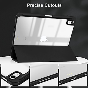 iCatchy for iPad 10th Generation Case (10.9 Inch 2022) Ultra Slim Hard Back Clear Cover With Tri-fold Stand (Black)