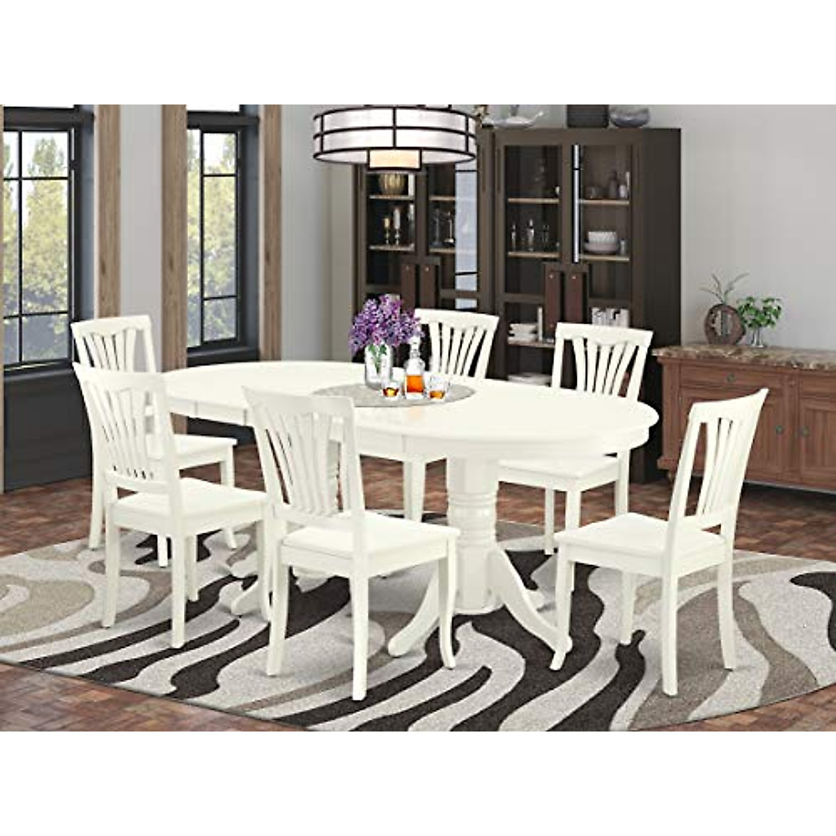 East West Furniture VAAV7-LWH-W 7Pc Dinette Set Includes a 59/76.4 Inch Oval Table with Butterfly Leaf and 6 Wood Seat Dining Chairs, Linen White Finish