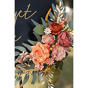 rongflower Artificial Wedding Arch Flowers Swag Set of 2 for DIY Fall Wedding Welcome Ceremony Sign Backdrop Sweetheart Table Chair Home Decoration(Orange)