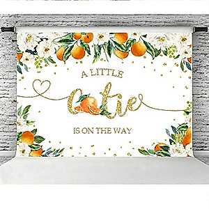 Lofaris A Little Cutie is On The Way Baby Shower Backdrop Citrus Orange Gender Reveal Background Greenery Orange Floral Newborn Baby Birthday Party Decorations for Girls Photo Booth Props 7x5ft