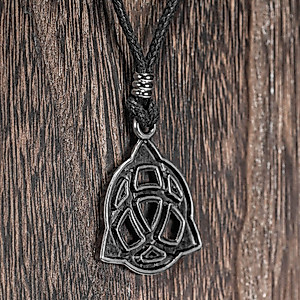 BlueRica Celtic Trinity Knot (Triquetra) on Adjustable Black Cord Necklace