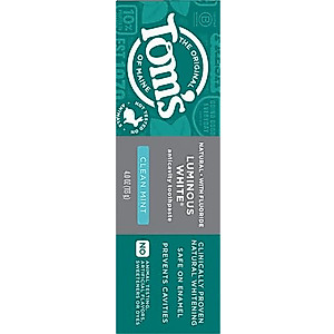 Tom's of Maine Natural Luminous White Toothpaste with Fluoride, Clean Mint, 4.7 oz. (Packaging May Vary)