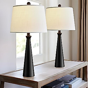 Oneach 25.75" Table Lamps Set of 2 for Living Room Bedroom, Bedside Lamp 3-Way Dimmable Touch Control, Modern Black Nightstand Light Fabric Shade Vintage Accent Style